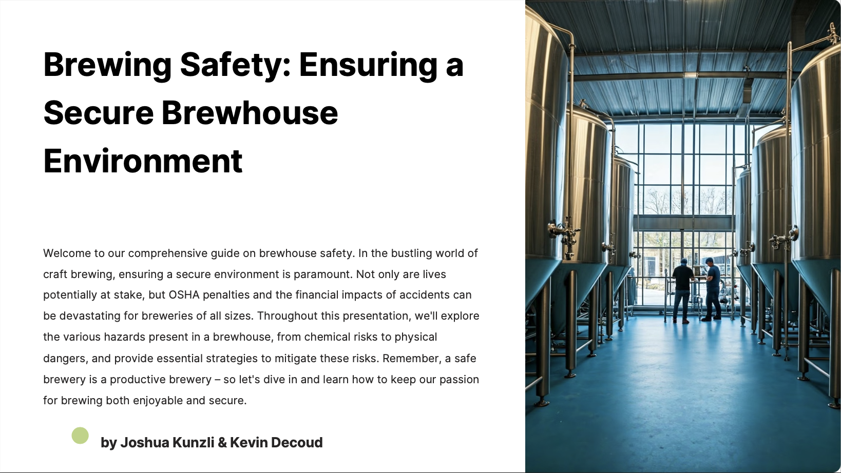 BrewSafe: Ensuring Safety in the Brewhouse, Cellar, and Beyond - Texas ...